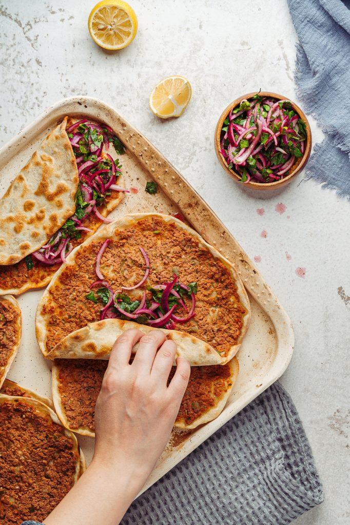 Lahm Bi Ajeen (A Middle Eastern Pizza) - Sarah's Plate